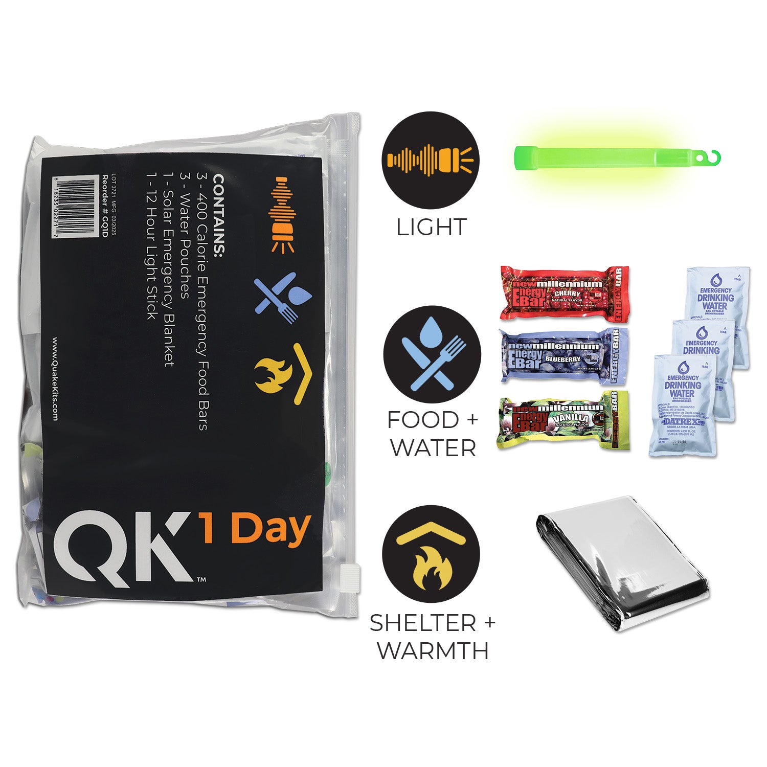 Quake Kits 1 Day Quick Grab Kit in Resealable Bag – quakekits.com