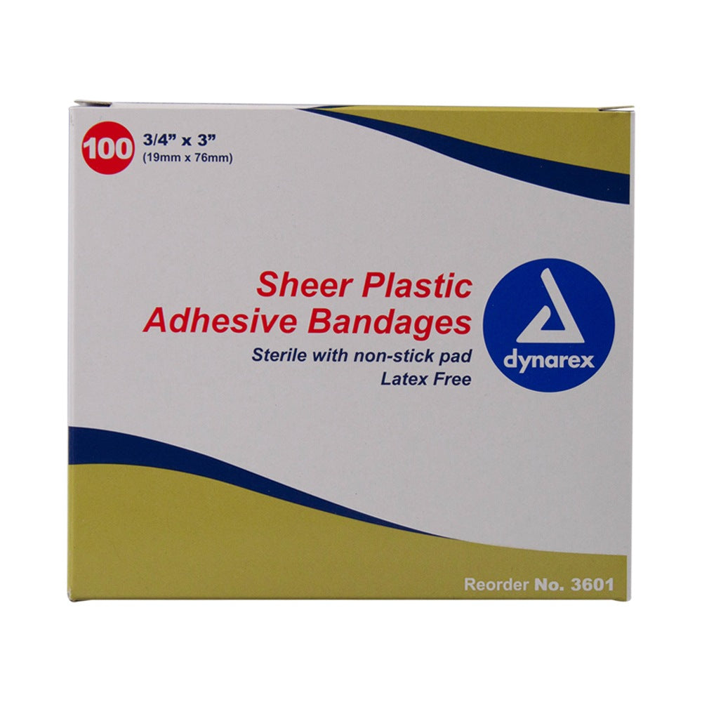 Sheer Plastic Adhesive Bandages Sterile, 3/4" x 3", Box of 100 ...