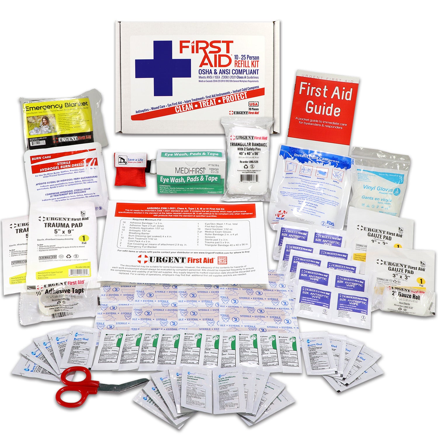 Bulk Urgent First Aid Kit Refill, 78 pc, ANSI A, 25 Person – quakekits.com
